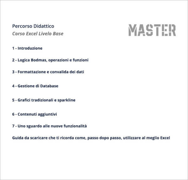 Corso Excel livello base – Master Formazione