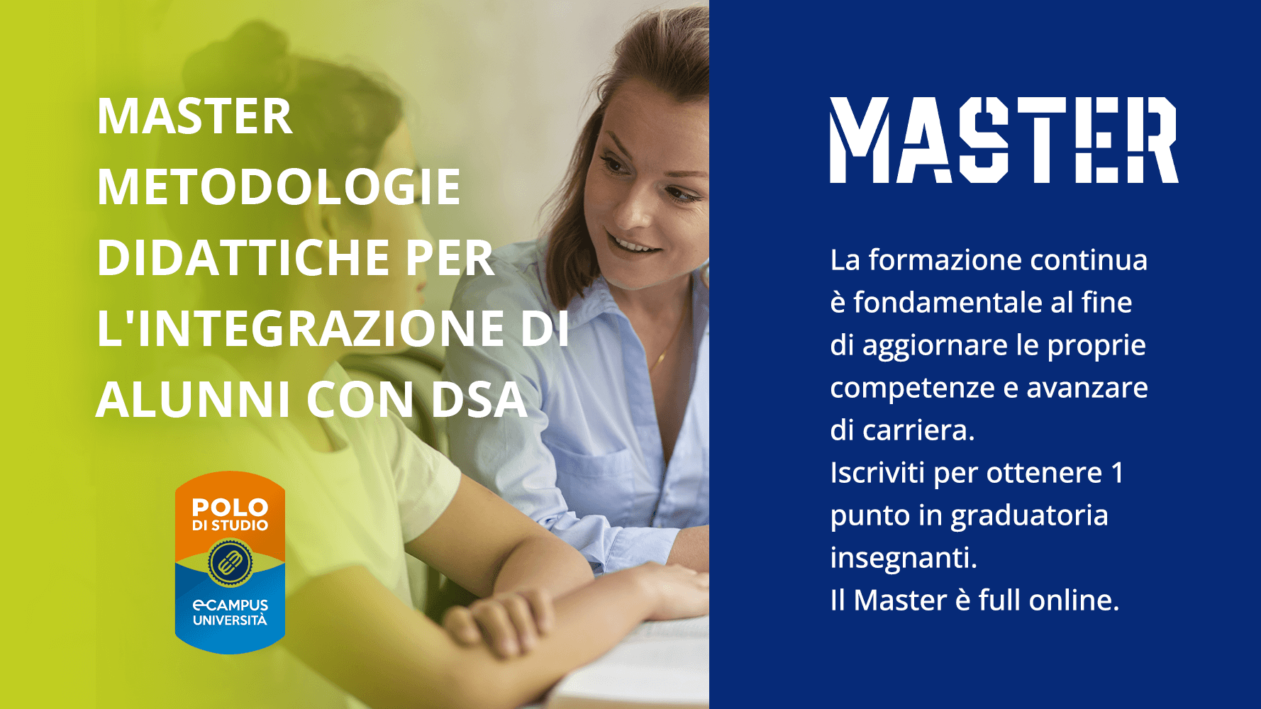 Master in Metodologie didattiche per l’integrazione degli alunni con DSA – Master Formazione